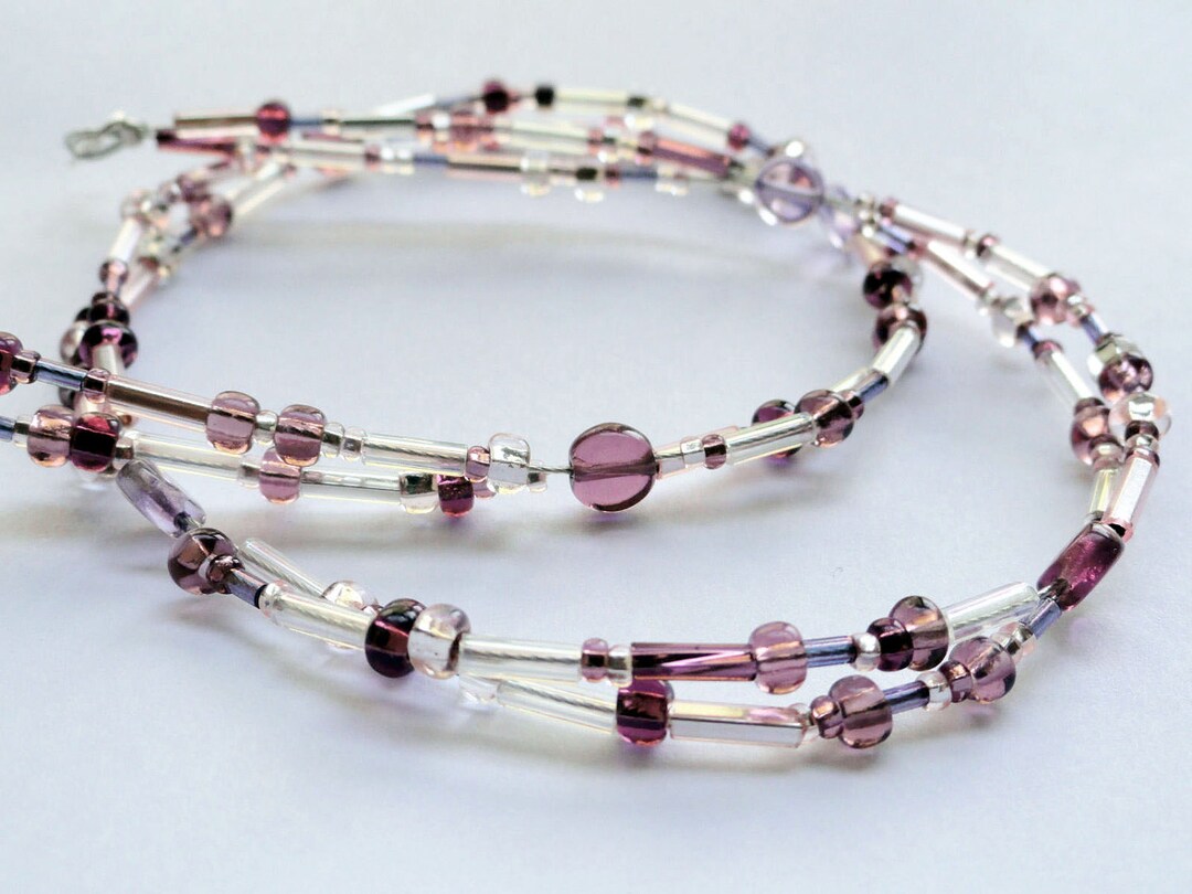 Purple Necklace - Glass Sparkly Necklace - Purple Disc Necklace - Mixed ...
