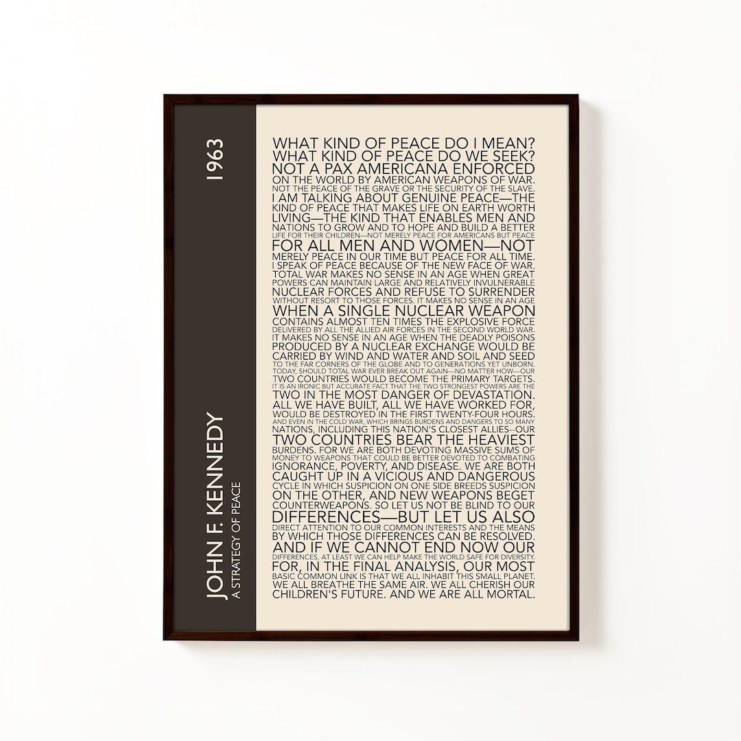 John F Kennedy A Strategy of Peace Speech Typography Print | Cold War ...