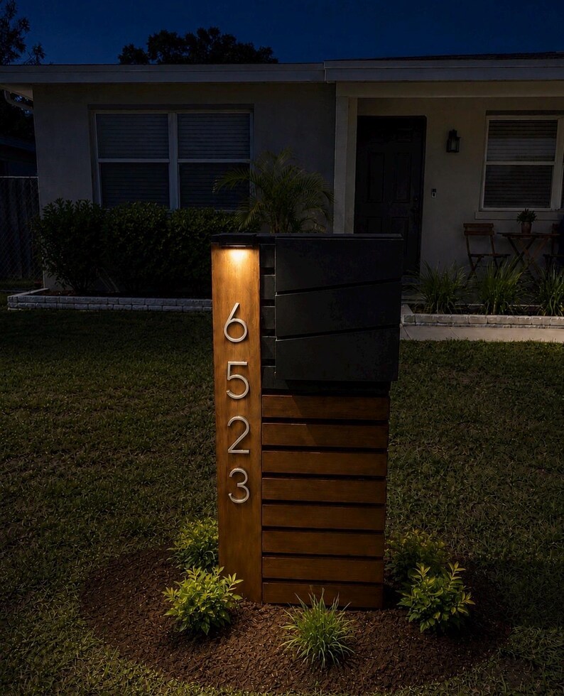 The Aguadilla Modern Cedar Mailbox, Black Stain, 5 Inch Gold Floating ...