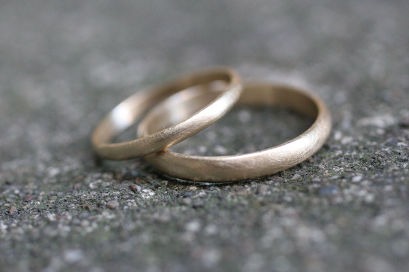 10k yellow gold half round wedding band set 2 rings | Etsy