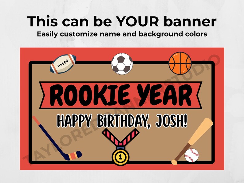 Rookie Year Birthday Banner Template | Sports Theme, Editable Canva ...