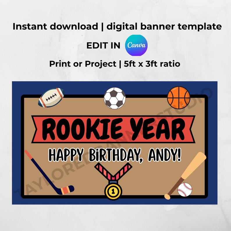 Rookie Year Birthday Banner Template | Sports Theme, Editable Canva ...