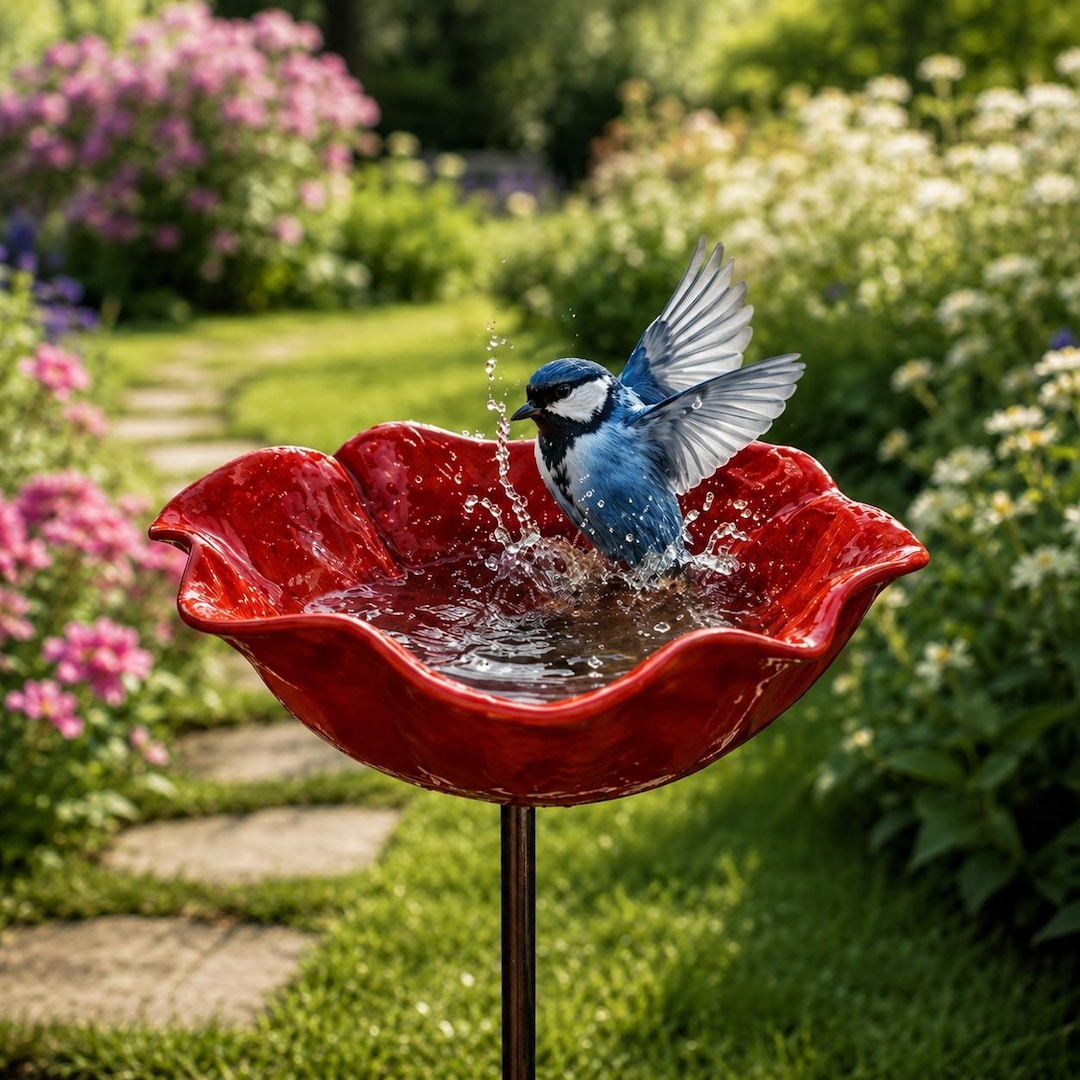 Bain d'oiseau en forme de fleur, décoration de jardin colorée, bol d ...