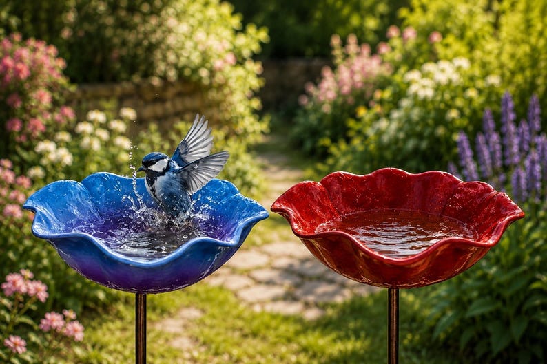 Bain d'oiseau en forme de fleur, décoration de jardin colorée, bol d ...