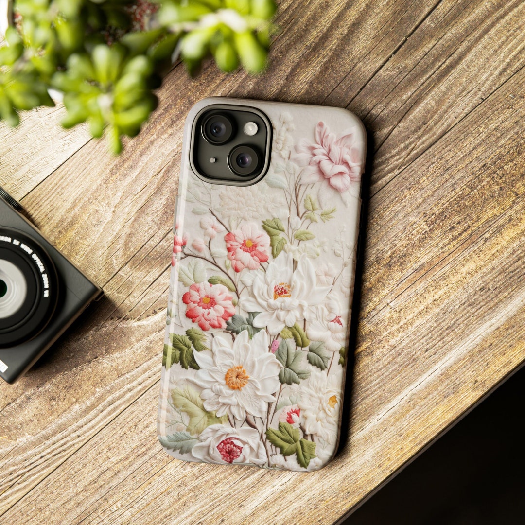 Elegant Floral Embroidery Phone Case, Artistic Design - Etsy