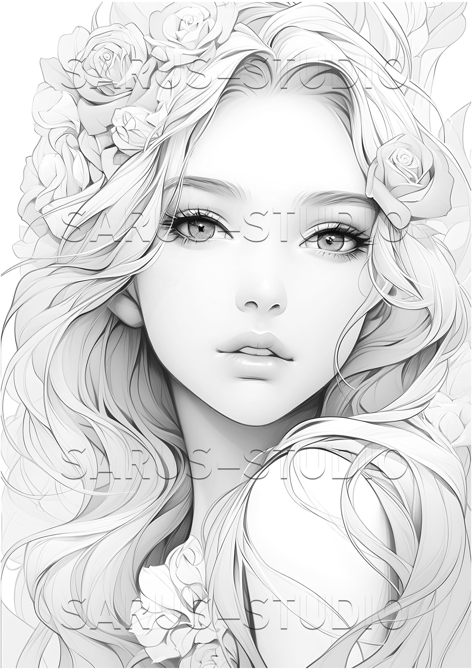 Premium Coloring Page, Grayscale Coloring Page, Printable Adult Women ...