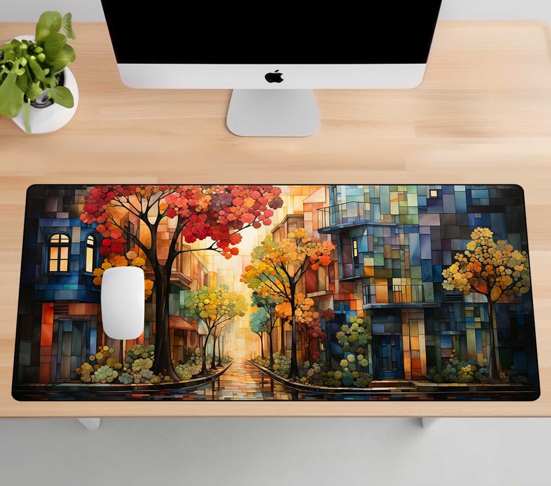 Fall Street View Desk Mat, Colorful Autumn Cityscape Gaming Mousepad - Etsy