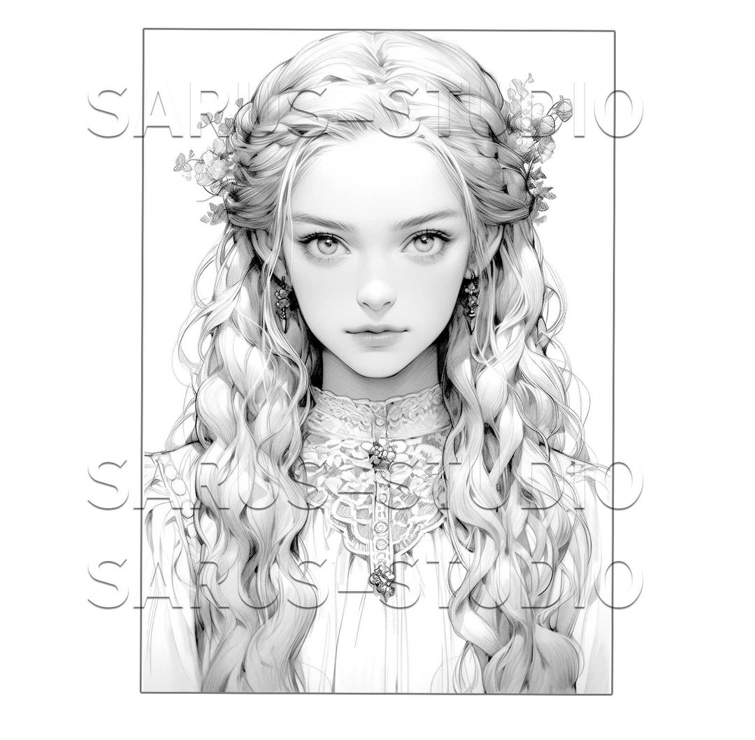 Premium Coloring Page, Grayscale Coloring Page, Printable Adult Women ...