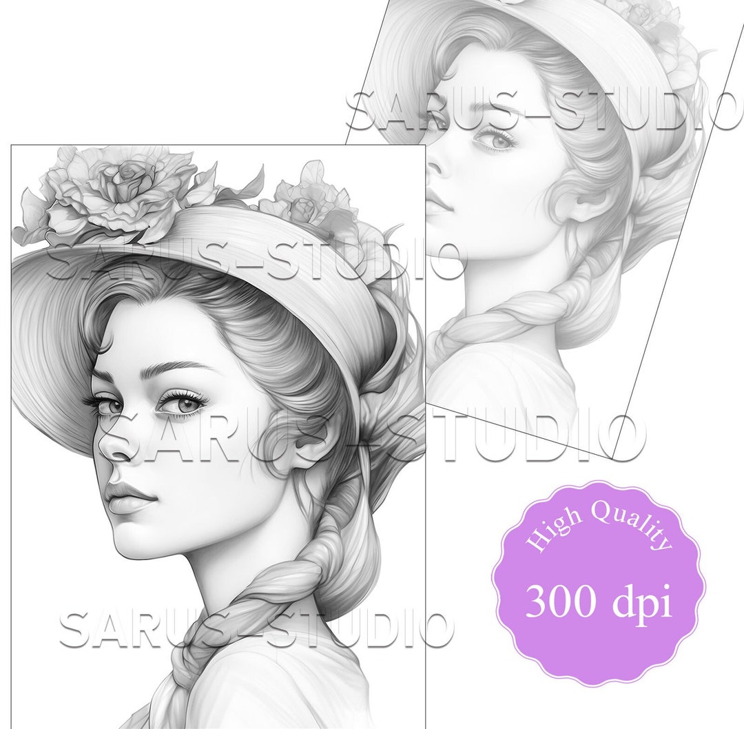 Premium Coloring Page, Grayscale Coloring Page, Printable Adult Women ...