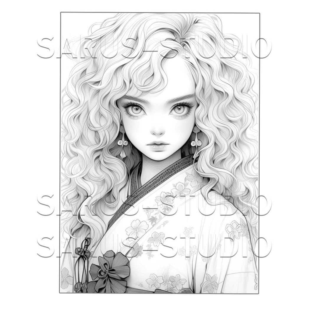 Premium Coloring Page, Grayscale Coloring Page, Printable Adult Women ...