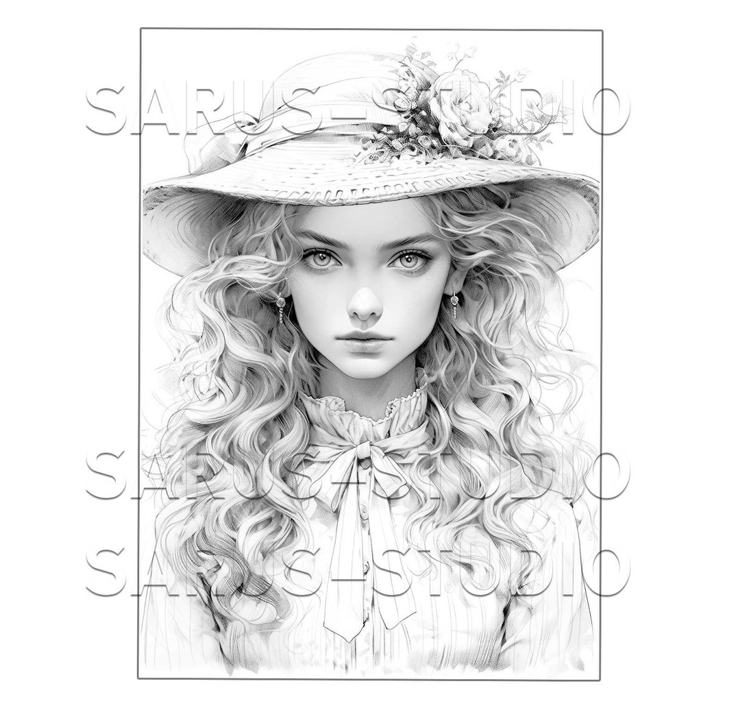 Premium Coloring Page, Grayscale Coloring Page, Printable Adult Women ...