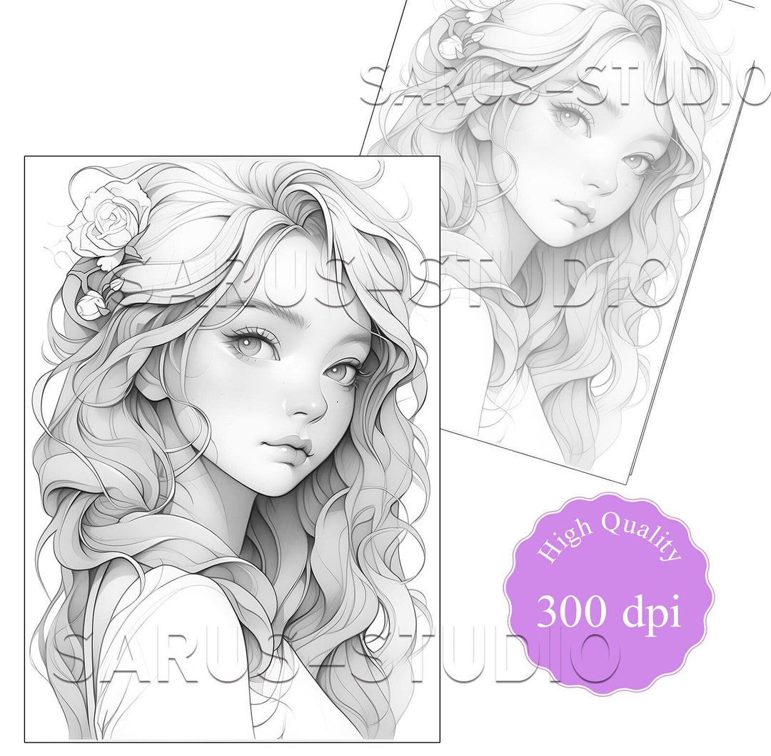 Premium Coloring Page, Grayscale Coloring Page, Printable Adult Women ...