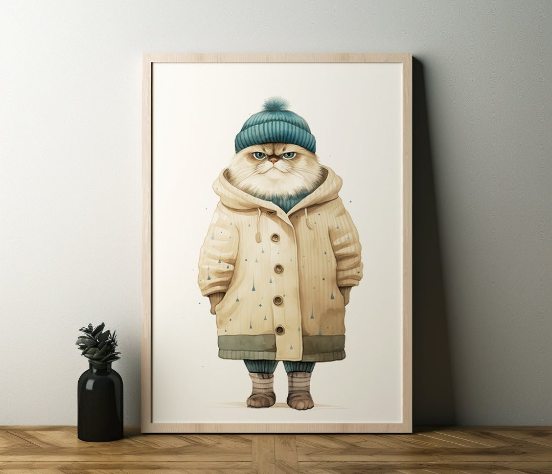 Fat Cat in Coat Poster, Print, Wall Art , Cat Lover Gift, Cute, Funny ...