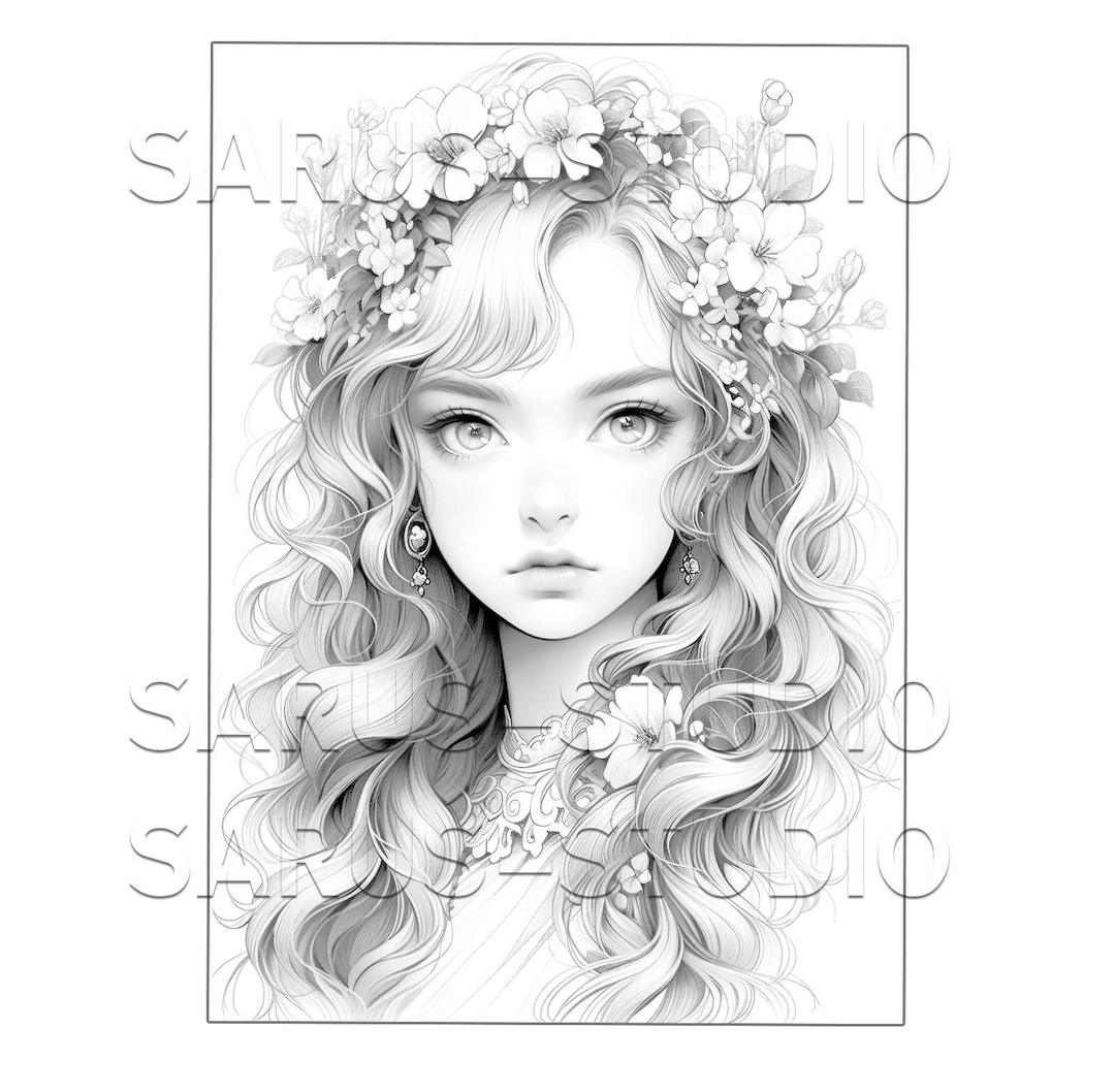 Premium Coloring Page, Grayscale Coloring Page, Printable Adult Women ...