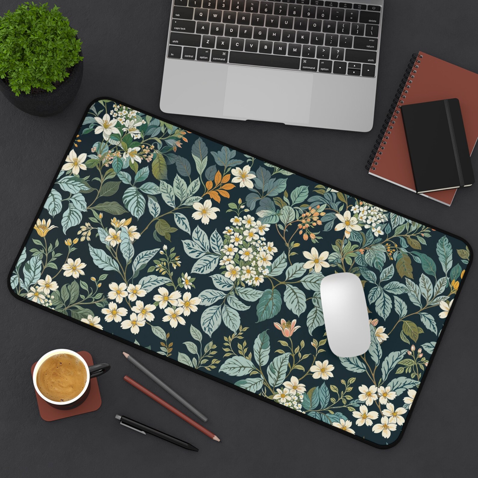 Blue Floral Desk Mat, Cute Desk Mat, Gaming Mouse Pad, Large Mousepad ...