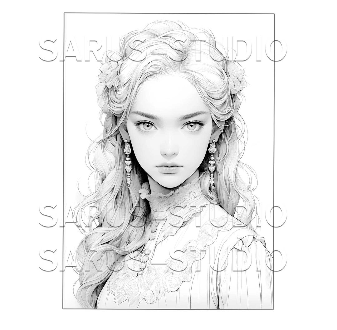 Premium Coloring Page, Grayscale Coloring Page, Printable Adult Women ... Premium Coloring Page, Grayscale Coloring Page, Printable Adult Women ...