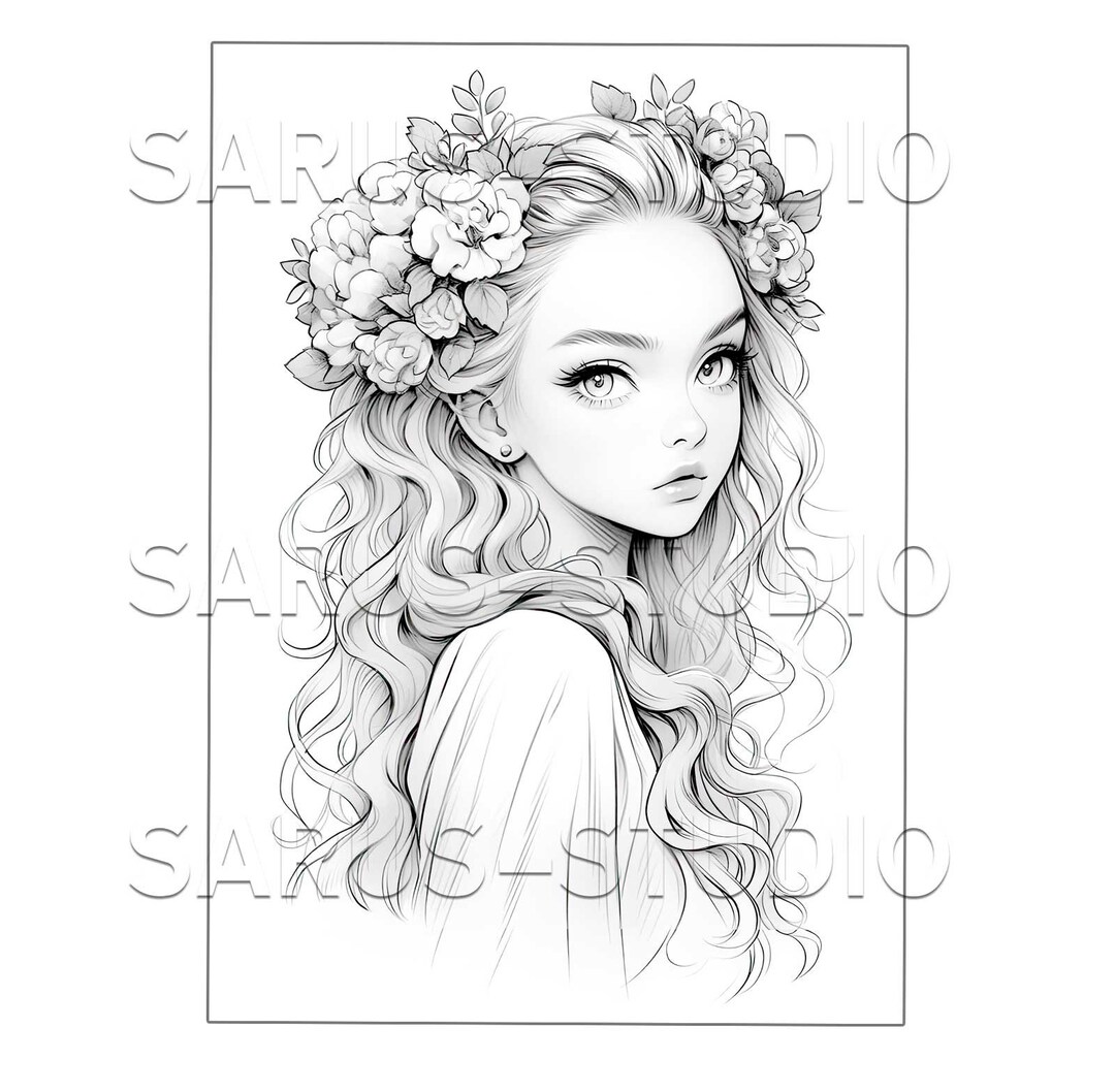 Premium Coloring Page, Grayscale Coloring Page, Printable Adult Women ...