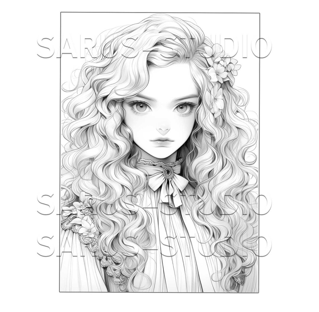 Premium Coloring Page, Grayscale Coloring Page, Printable Adult Women ...