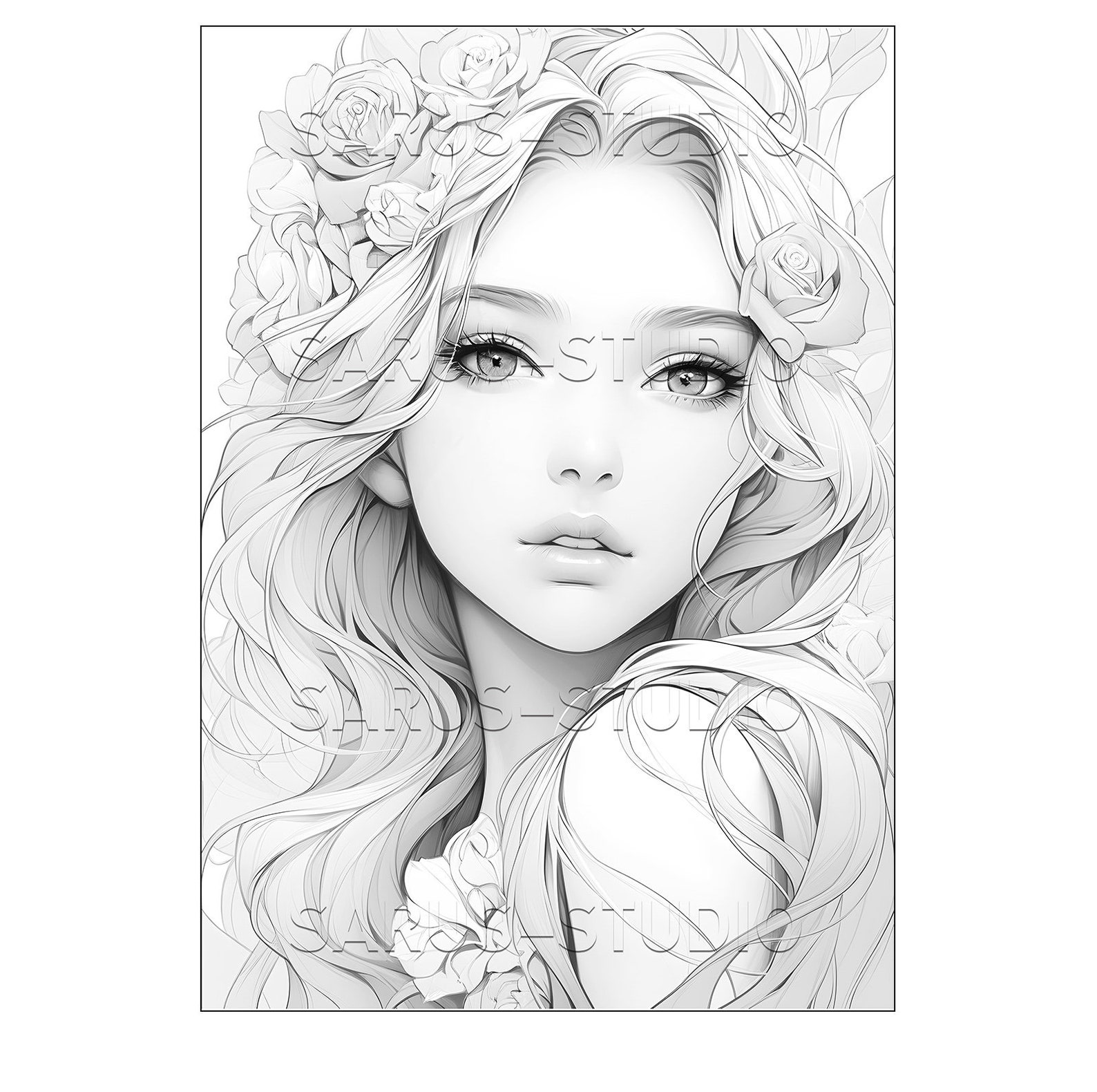 Premium Coloring Page, Grayscale Coloring Page, Printable Adult Women ...