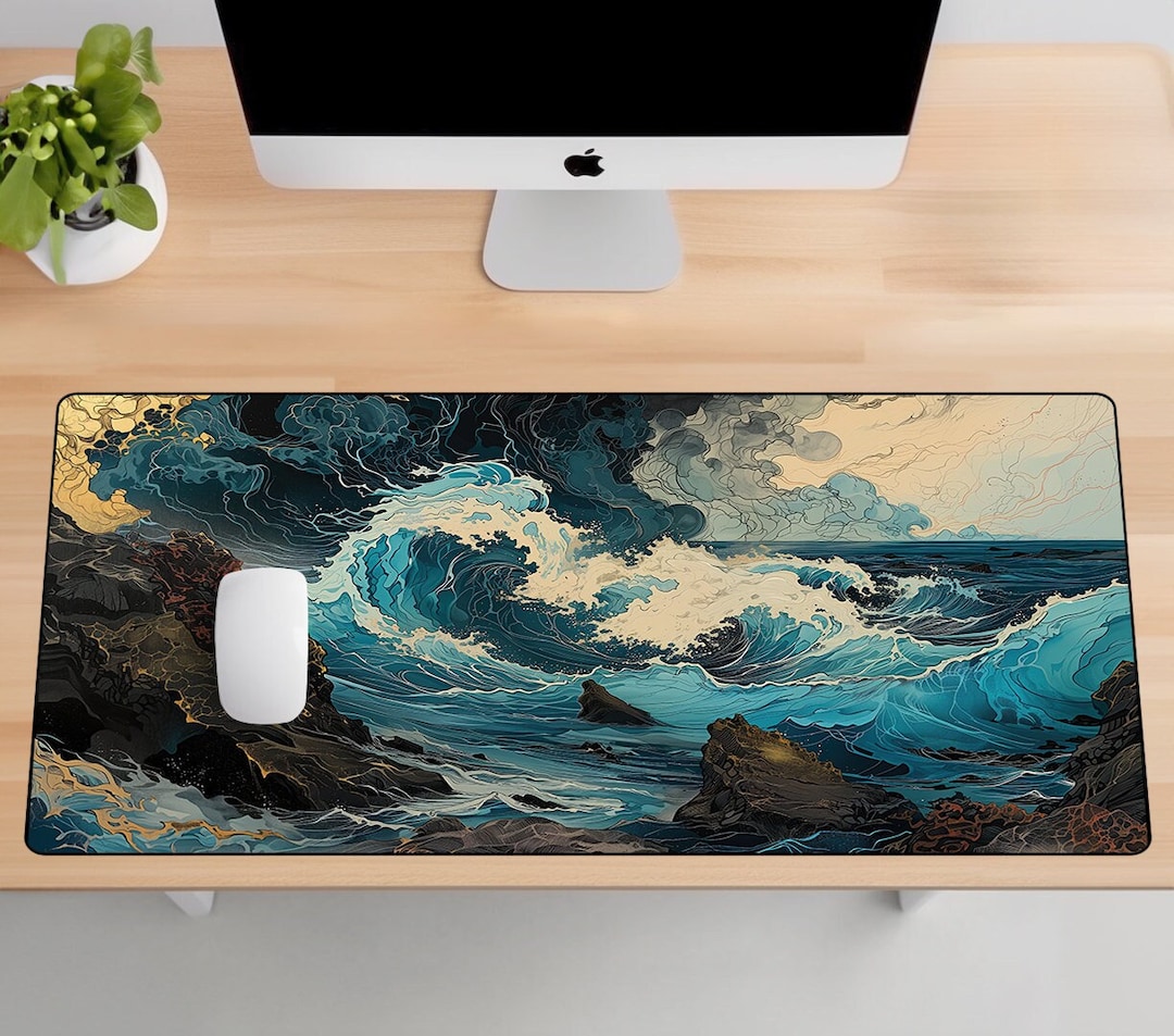 Ocean Desk Mat. Kawaii Wave Desk Mat, Design Gaming Mouse Pad, Large ...