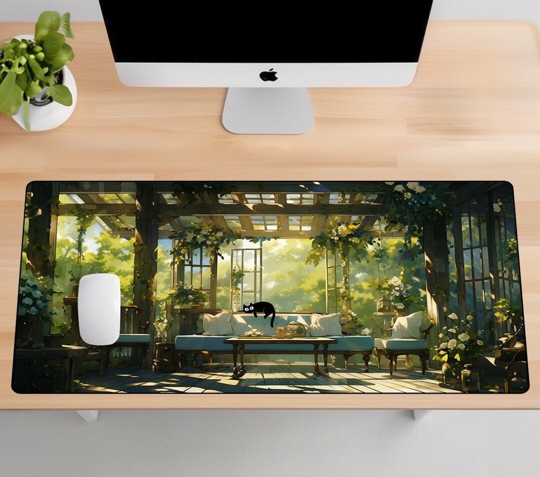 Cute Cat Desk Mat, Anime Kawaii Desk Mat, Gaming Mouse Pad, Large ...