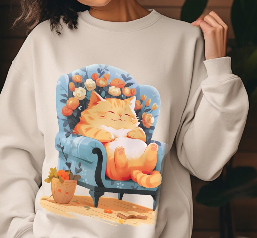 Fat Cat in a Chair, Cat Lover Gift, Funny Crewneck, Cute Cat Sweatshirt ...