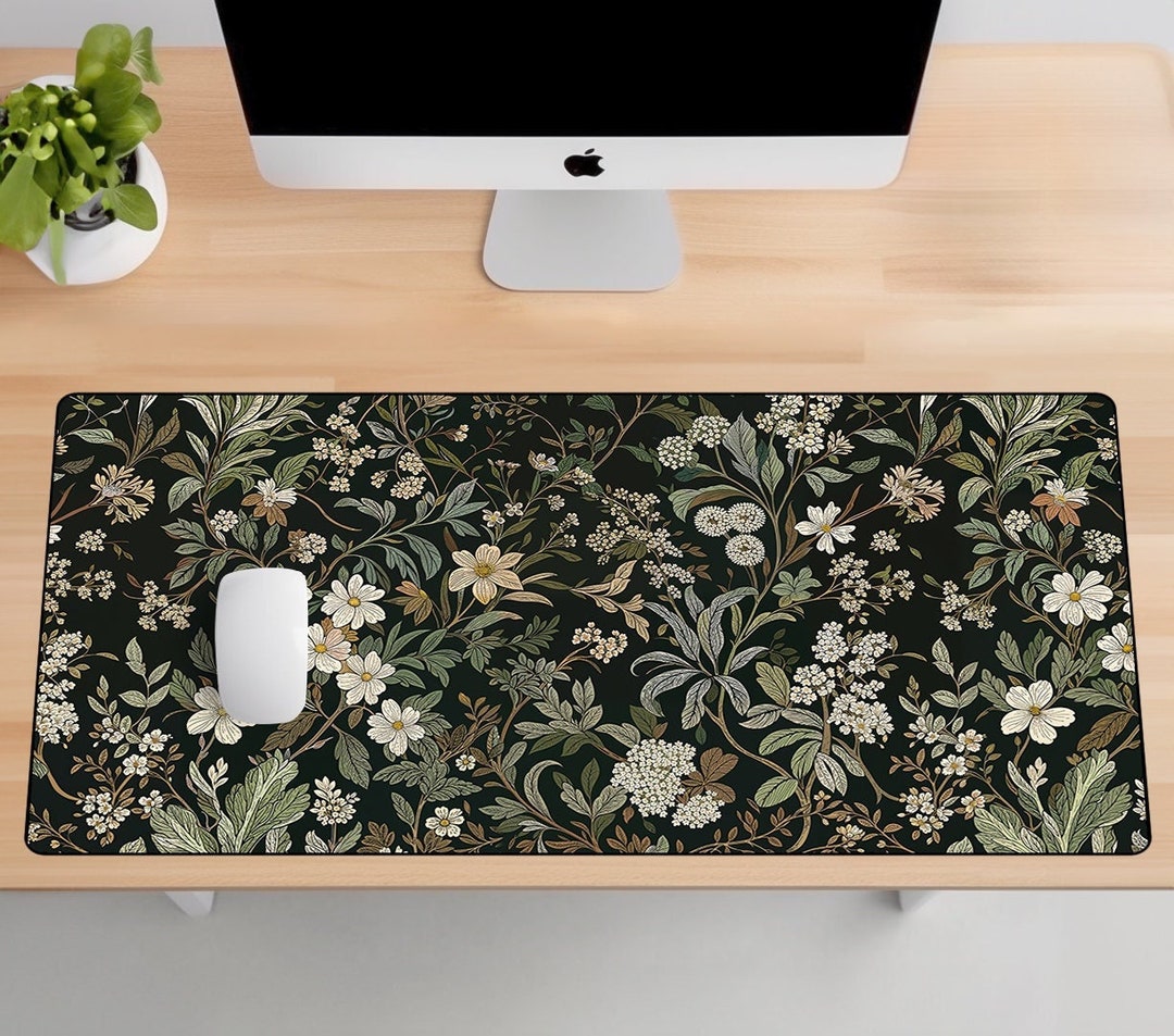 Botanical Elegance Desk Mat, Flower Desk Mat, Dark Cottagecore Mat ...