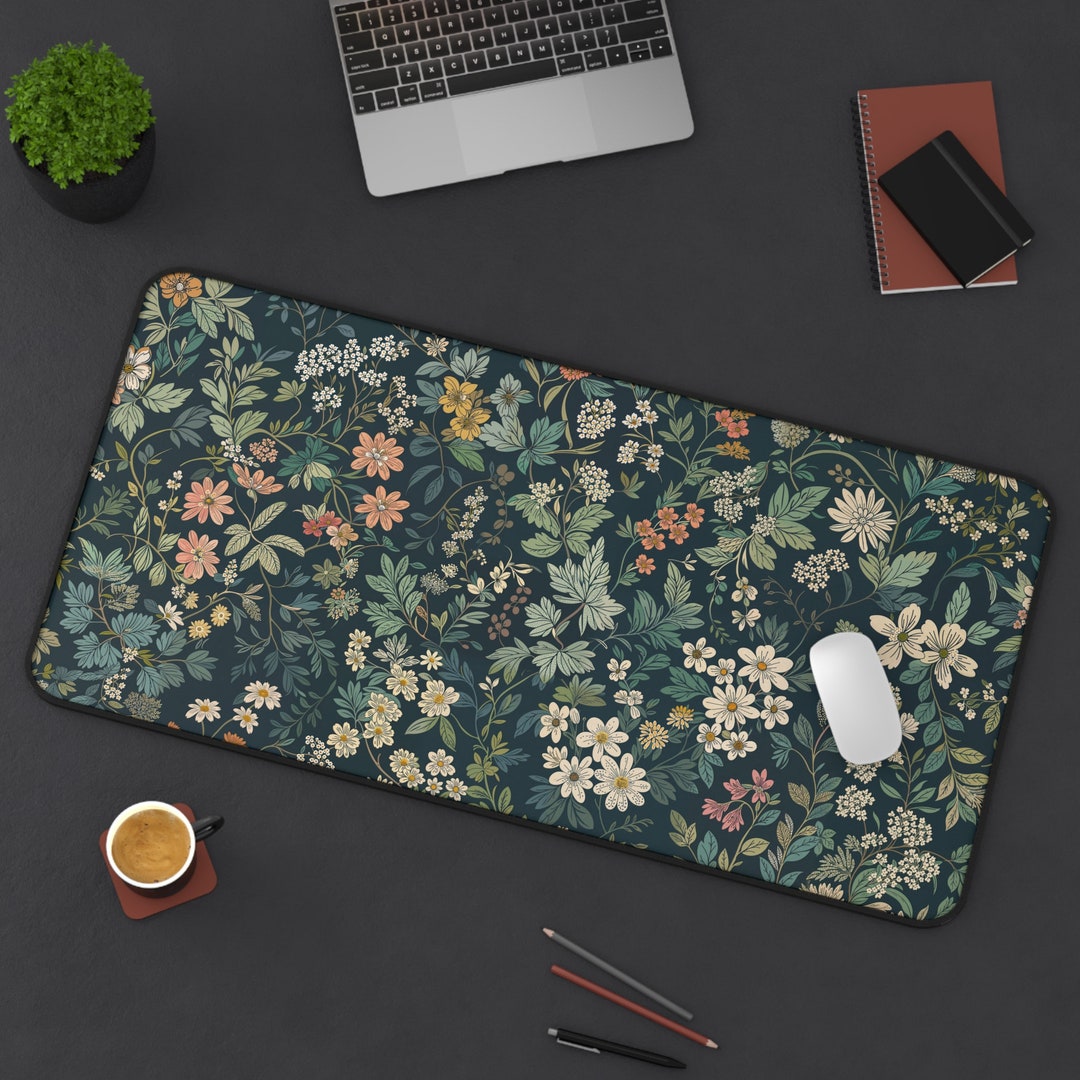 Botanical Night Garden Mat. Floral Desk Mat, Cute Desk Mat, Gaming ...