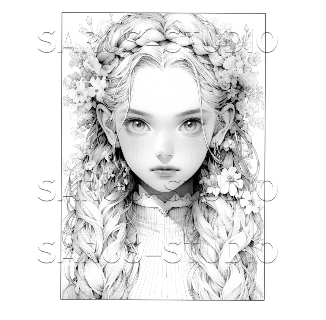 Premium Coloring Page, Grayscale Coloring Page, Printable Adult Women ...