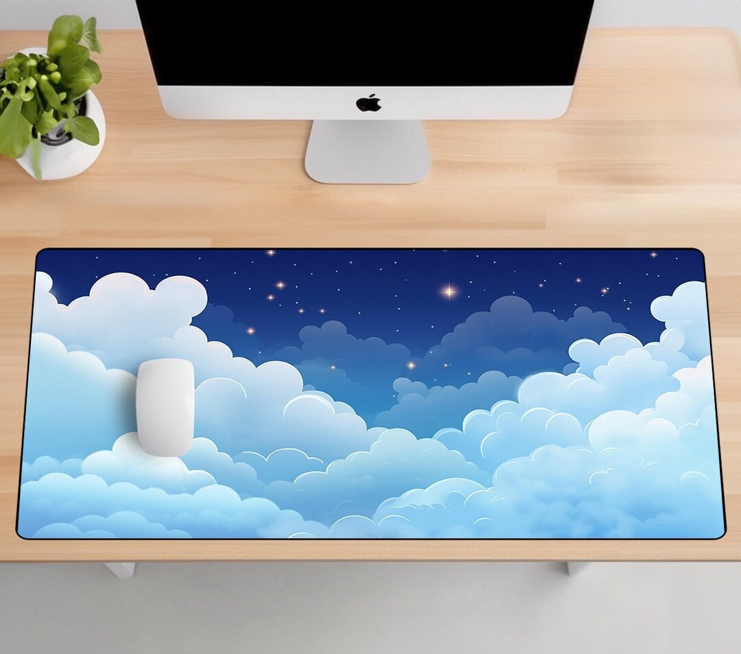 Clouds Deskmat, Kawaii Desk Mat, Aesthetic Mousepad, Blue Desk Pad ...
