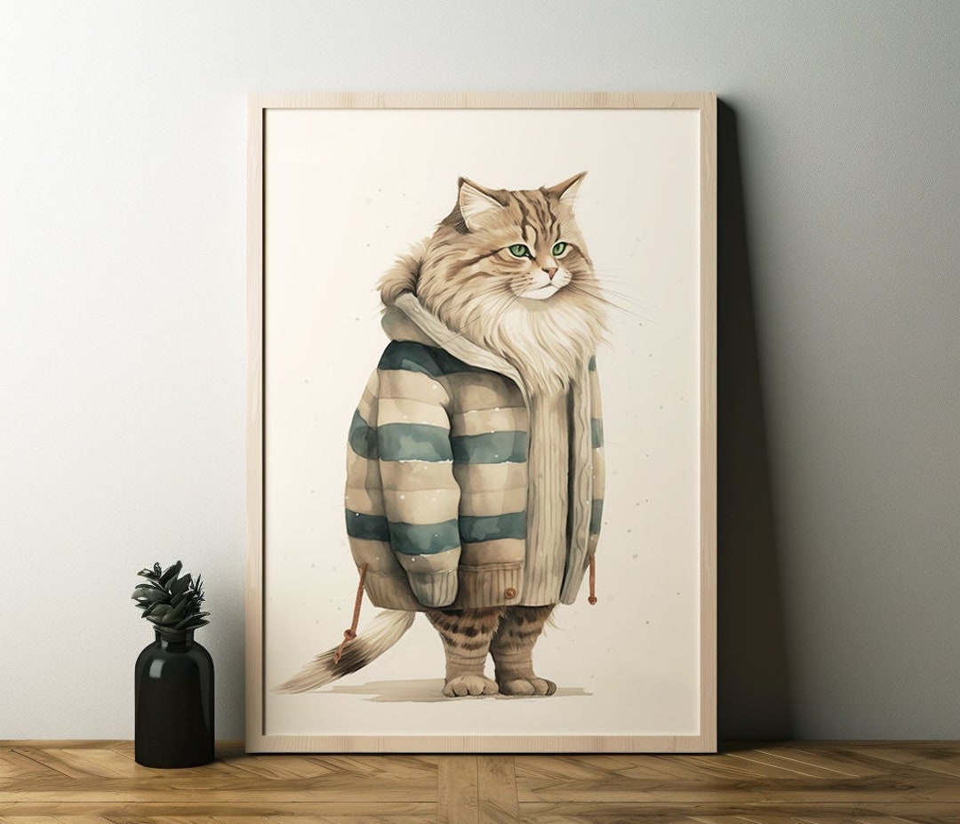 Feline Winter Wonderland- Cat Art, Cat in Winter Coat, Cat Decor, Funny ...