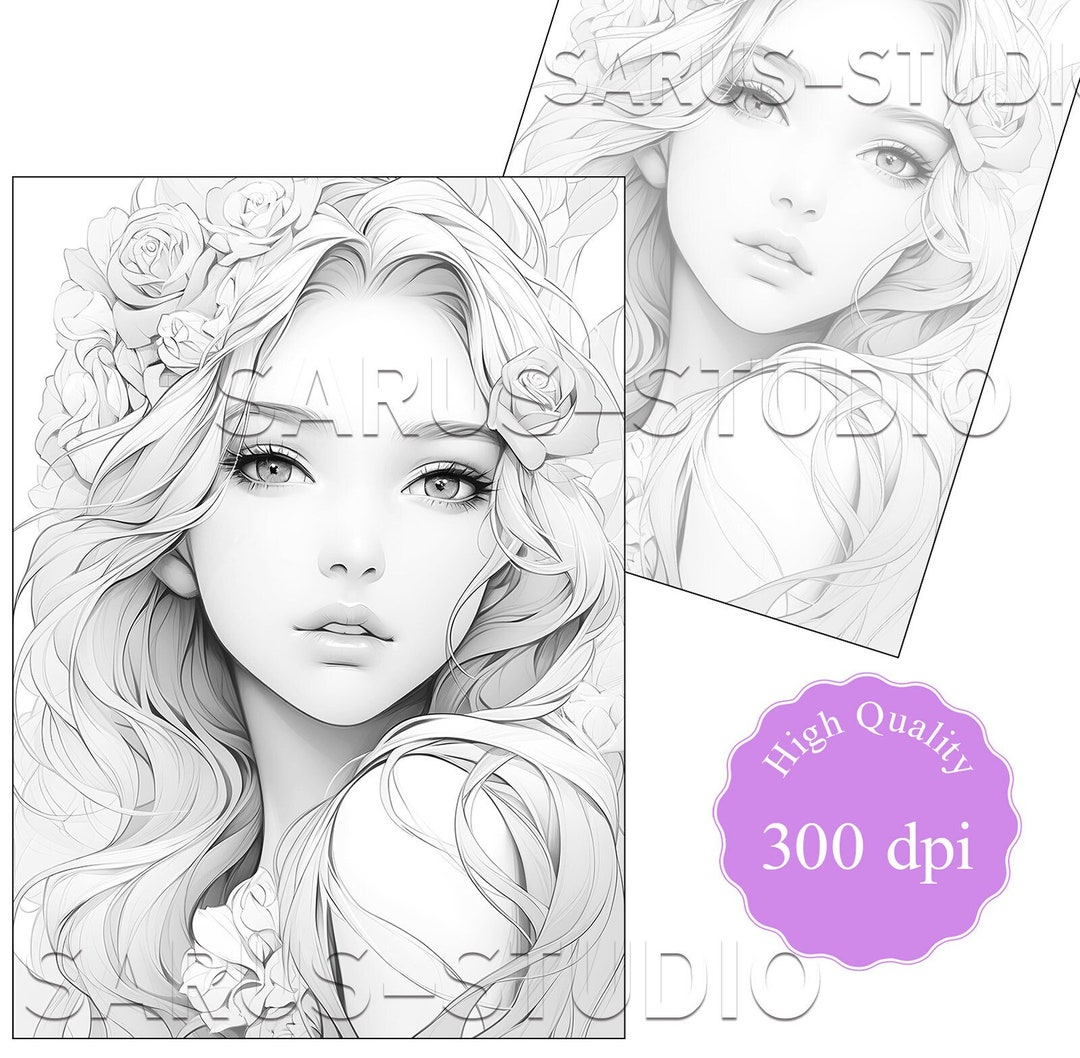 Premium Coloring Page, Grayscale Coloring Page, Printable Adult Women ...