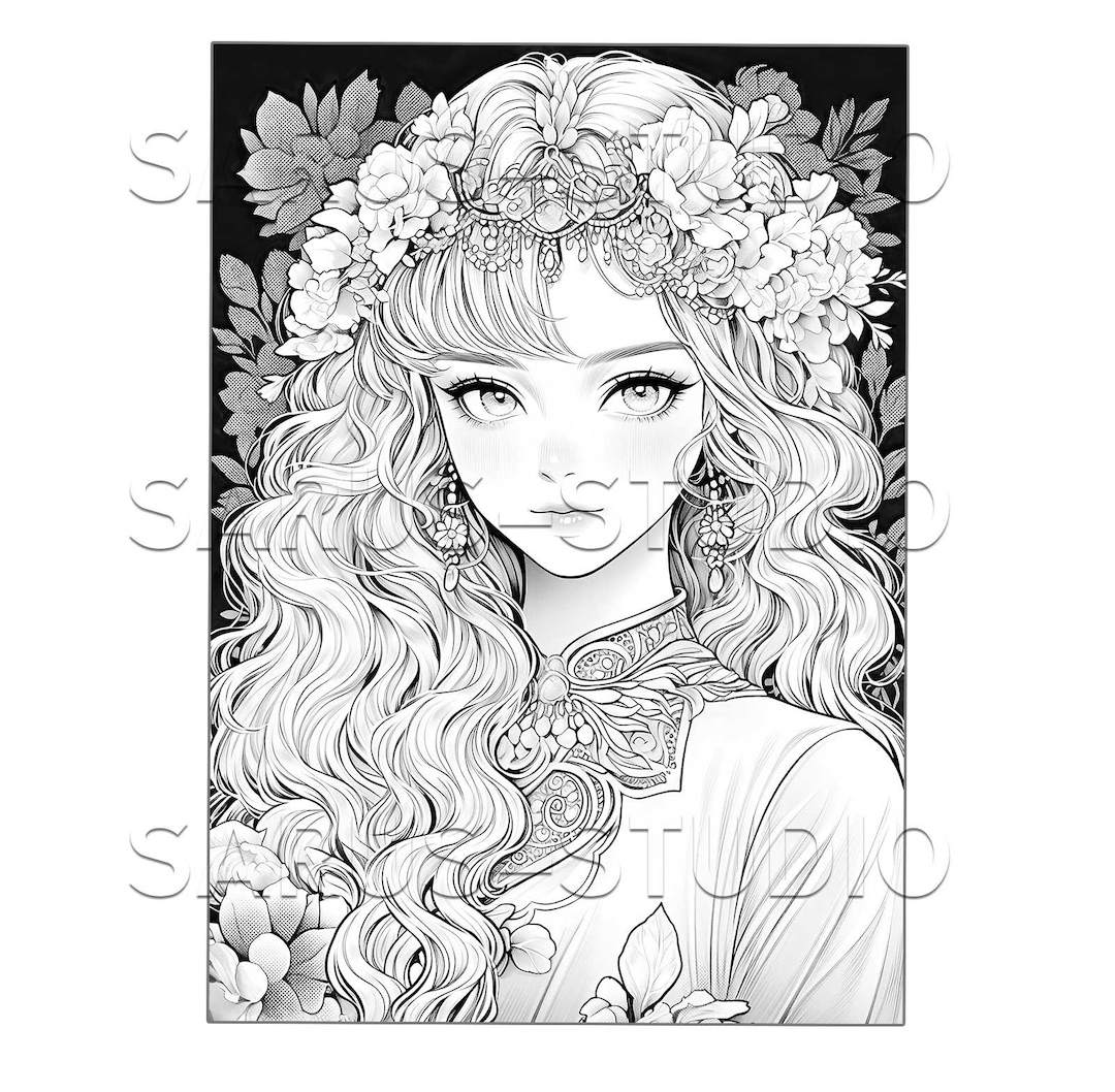 Premium Coloring Page, Grayscale Coloring Page, Printable Adult Women ...