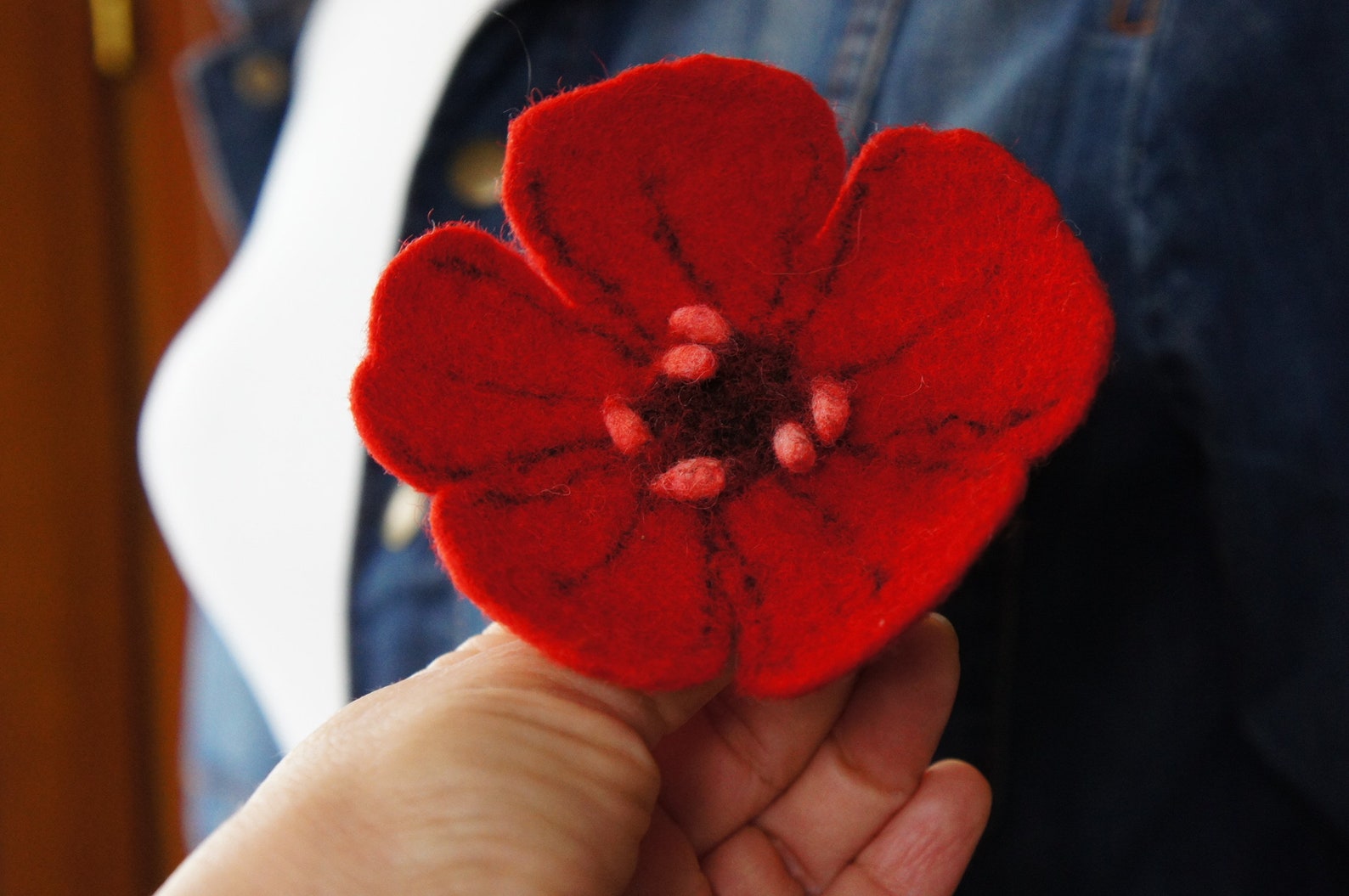 Felt Flower Brooch, Felt Poppy Flower Pin, Wool Flower Pin, Felt Red ...