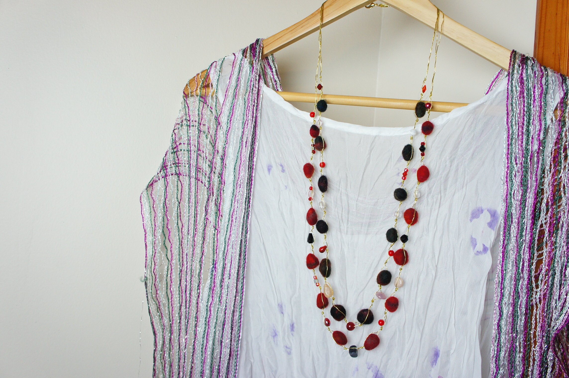 Red Black Felt Ball Necklace Valentines Gift Multi Strand | Etsy