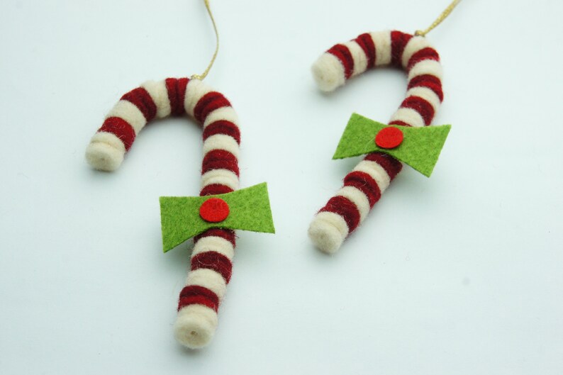 Felt Candy Cane, Set 2, Felt Christmas Ornament, Candy Holiday Ornament ...