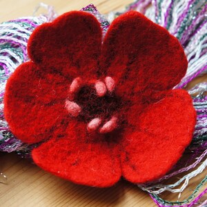 Felt Flower Brooch, Felt Poppy Flower Pin, Wool Flower Pin, Felt Red ...