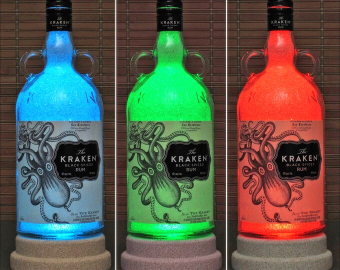 Kraken Black Spiced Rum Lighted Bottle Lamp Color Changing Remote ...