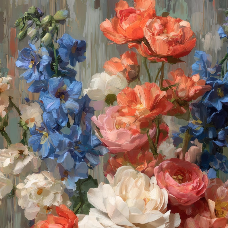 Botanical Prints, Flower Bouquet Painting, Maximalist Decor, Floral ...