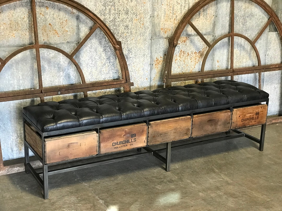 Distressed Leather Tufted Bench | the Grande - Custom Made Furniture - Etsy