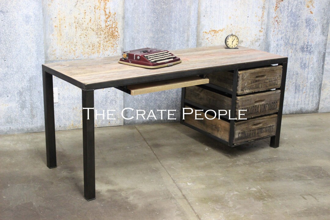 Desk Vintage Crate Storage Drawers | Customizable | Reclaimed Wood Top ...