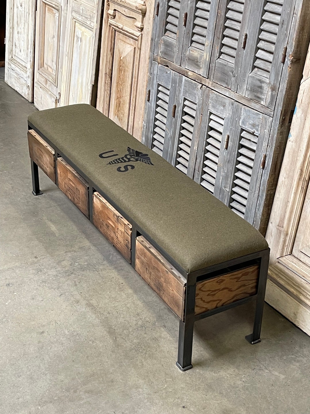 Bench With Storage US ARMY Medic Nurse Vintage Crates | Custom ...