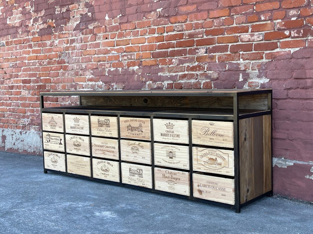 TV Console Credenza the Wine Borgia Repurposed Wine Crates as Drawers ...