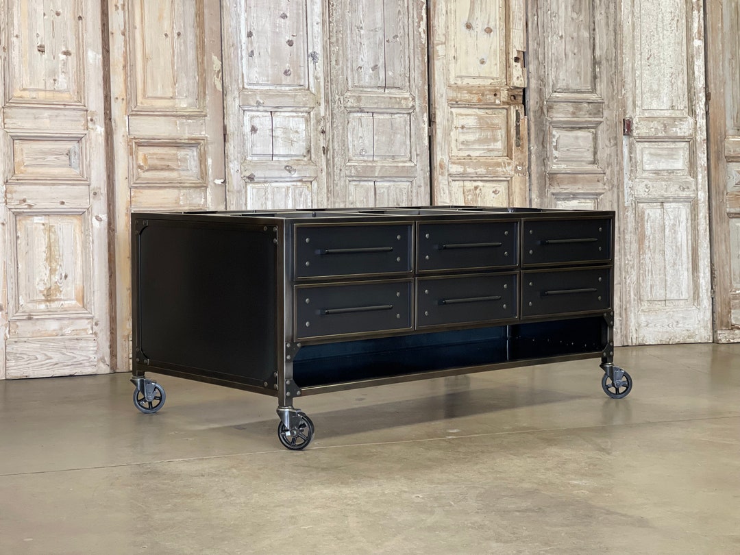 Kitchen Island Made of Steel "the Vail" 6 DRAWER Slides | Locking ...