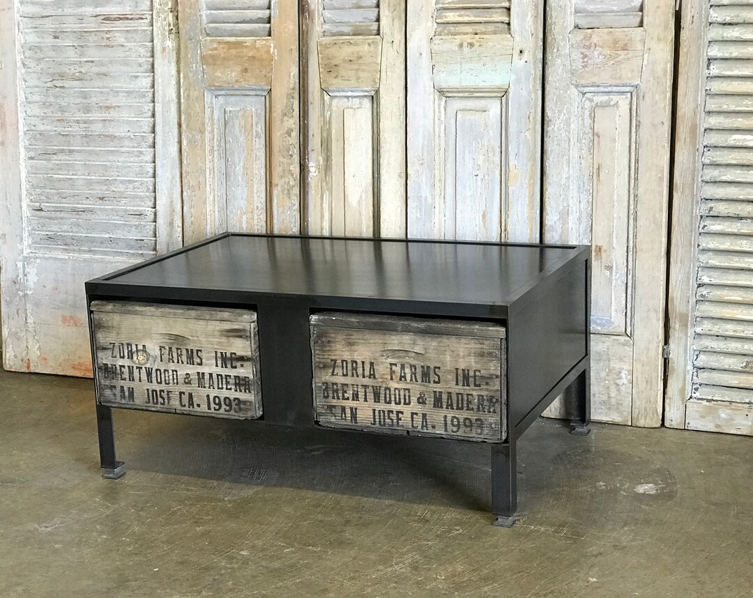 The Parisian Patina Coffee Table -- All Metal and Vintage Wood Crates ...