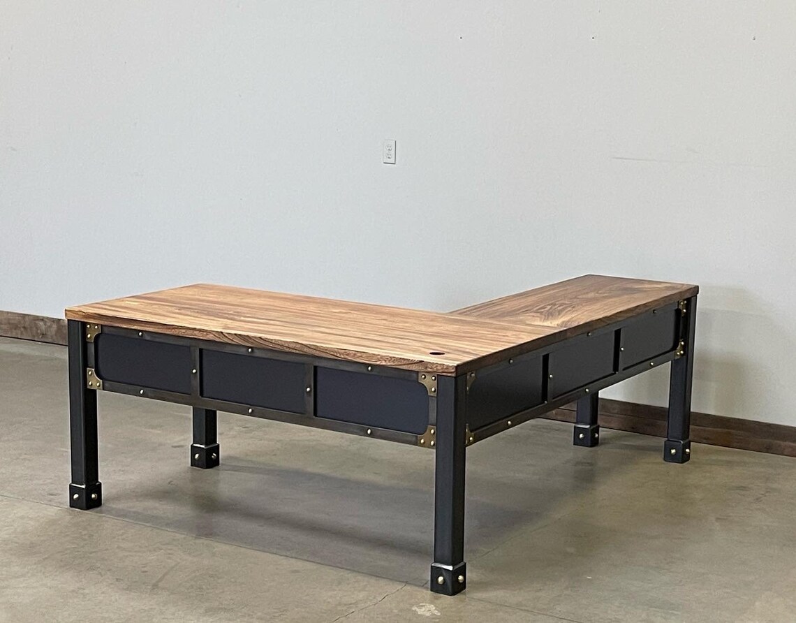 Desk the Regency L Shape Desk With Brass Gussets & Rivets - Etsy