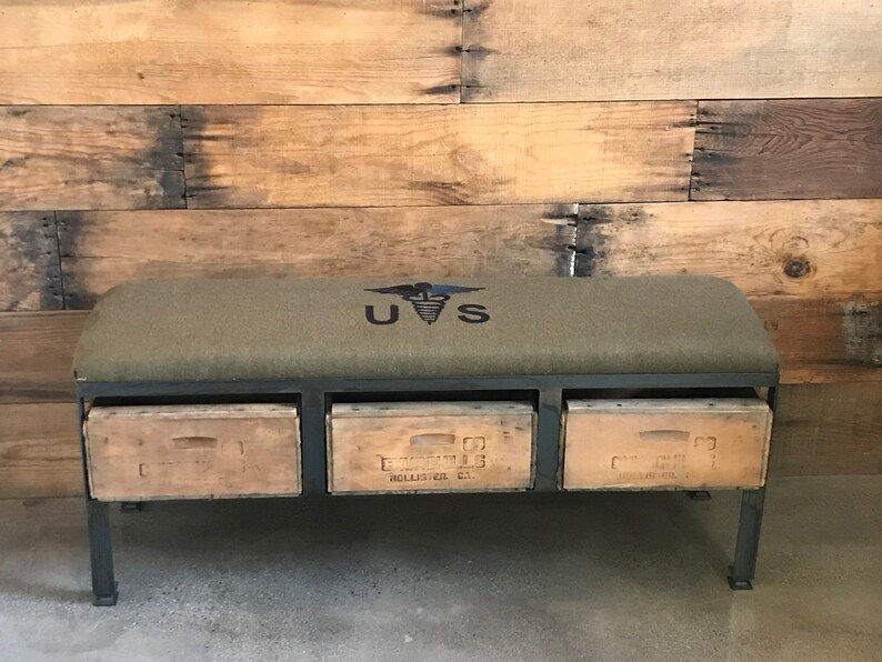 US ARMY Medic Bench Vintage Crate Ottoman Custom Furniture | Etsy