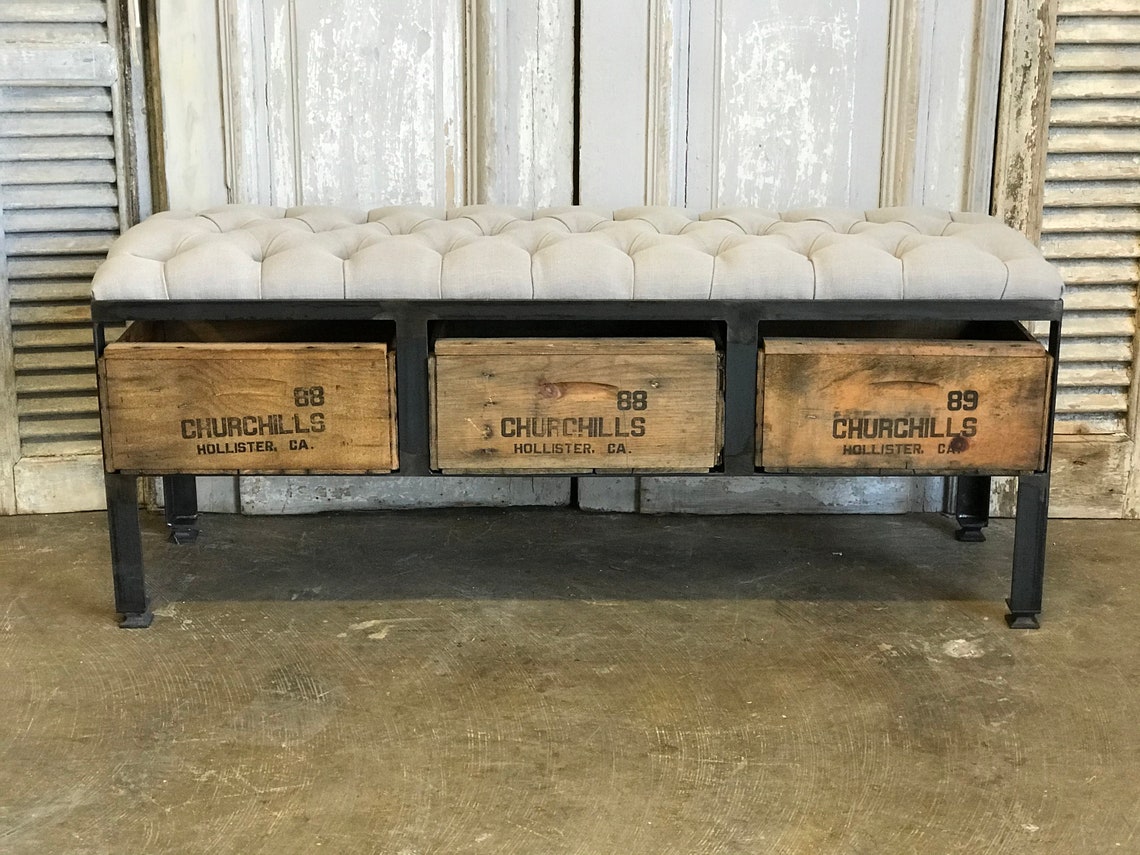 Button Tufted the 14 Crate Bench | Custom Furniture - Etsy
