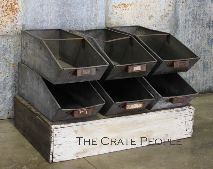 Vintage Industrial Parts BINS | Industrial Zinc Bins | Stackable Bins ...