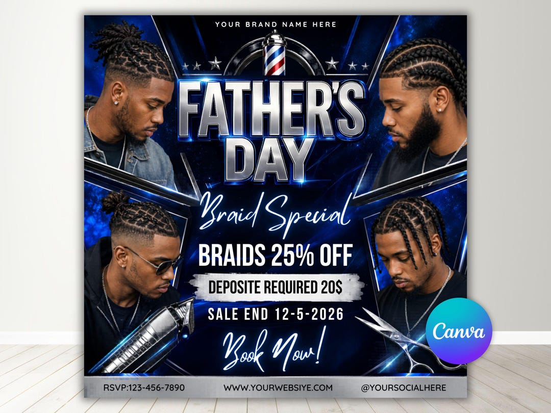 Father's Day Sale Flyer Canva Editable | Beauty Booking Hair Nails ...